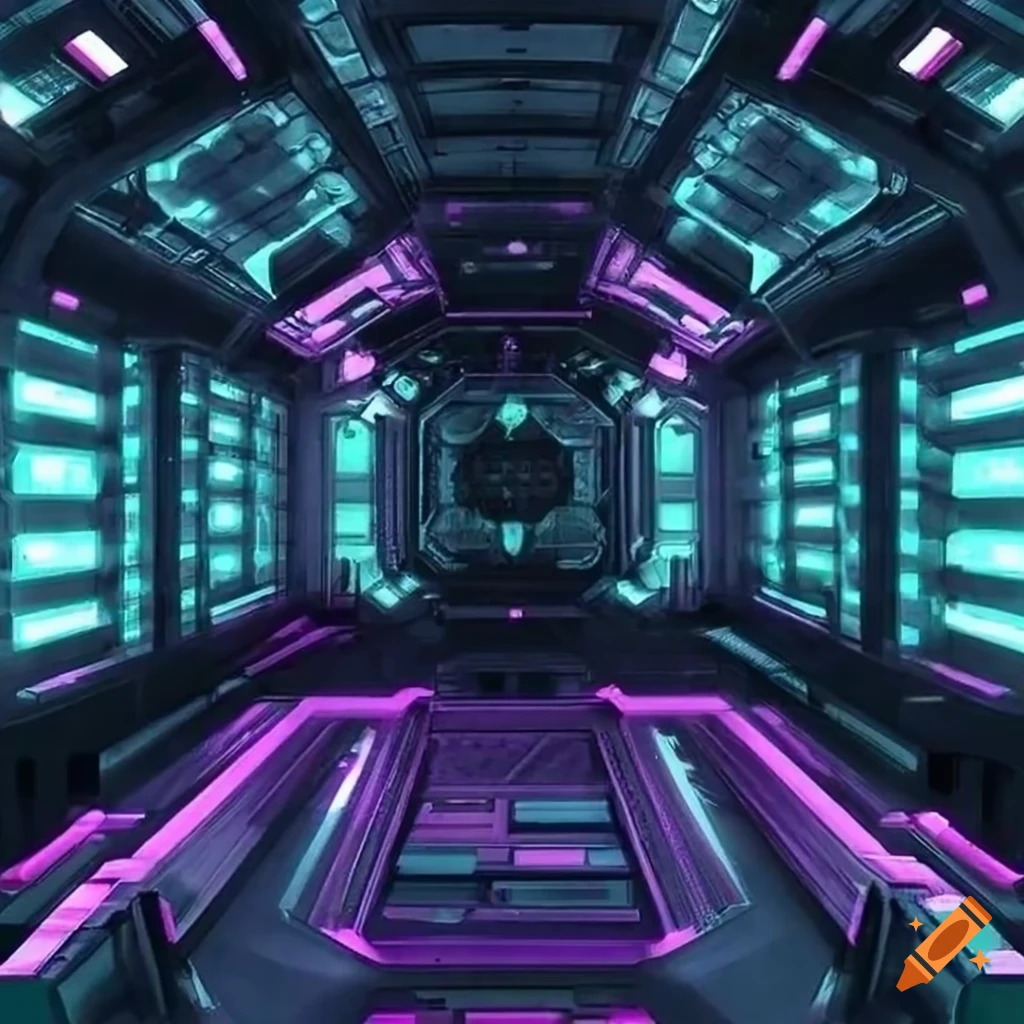 Sci-fi room with hexagonal tiles on Craiyon
