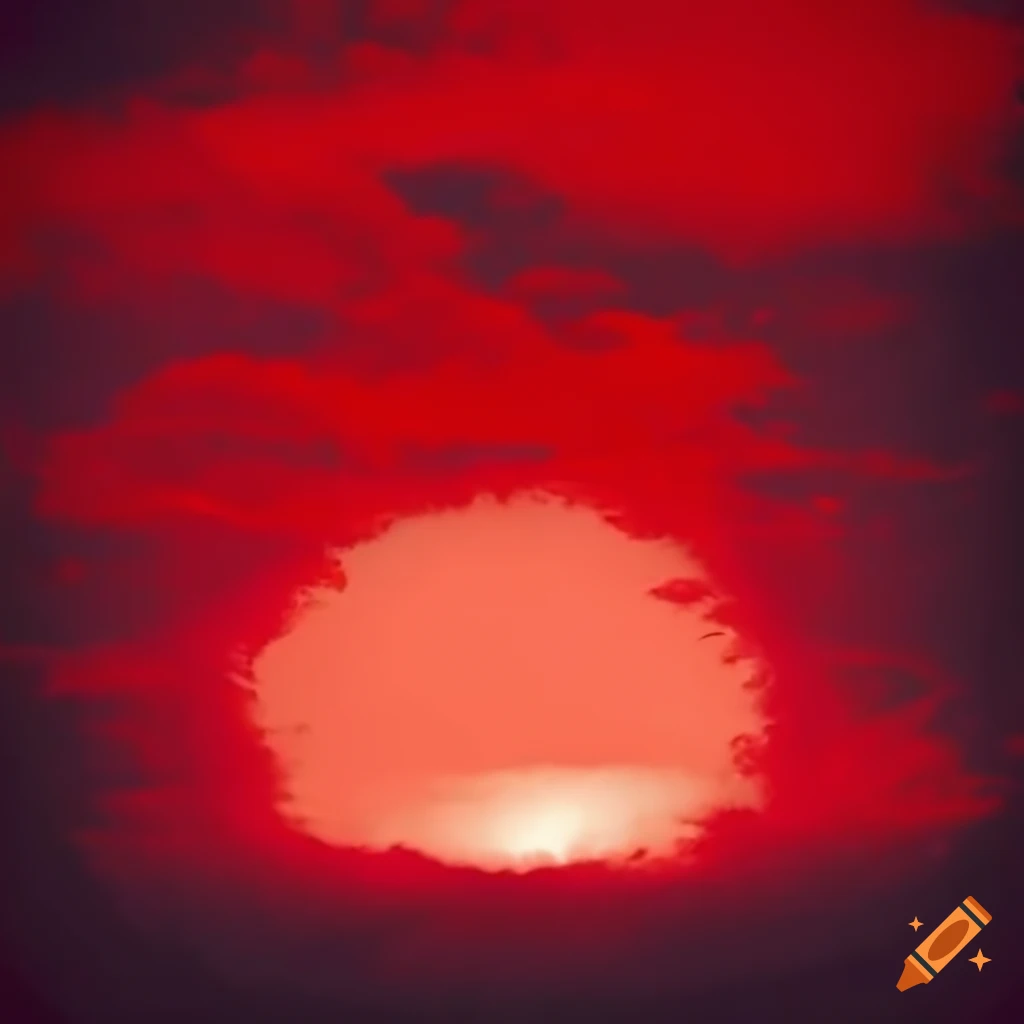 Sunset with red sky, rain, and flowers