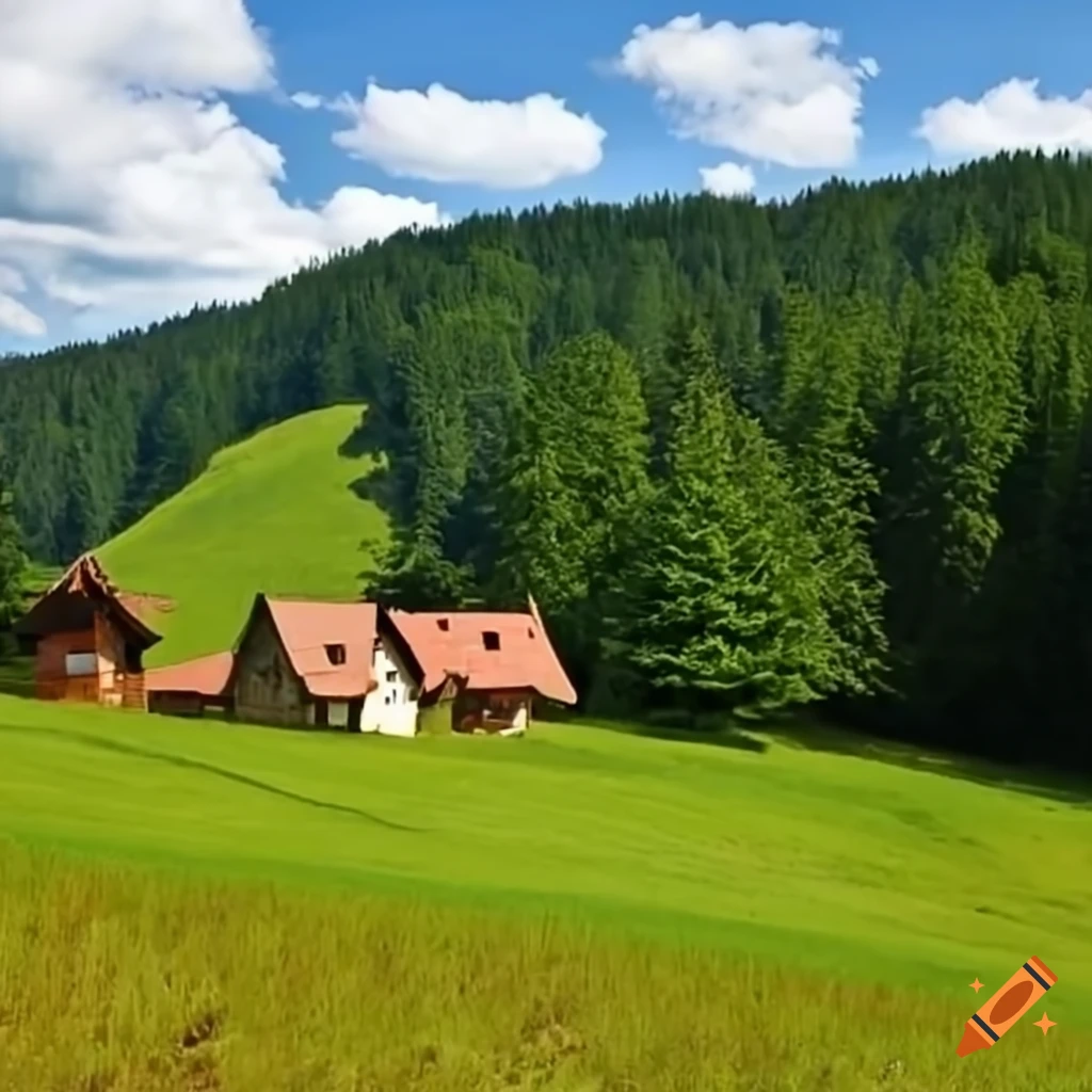 Small village in the black forest mountains on Craiyon