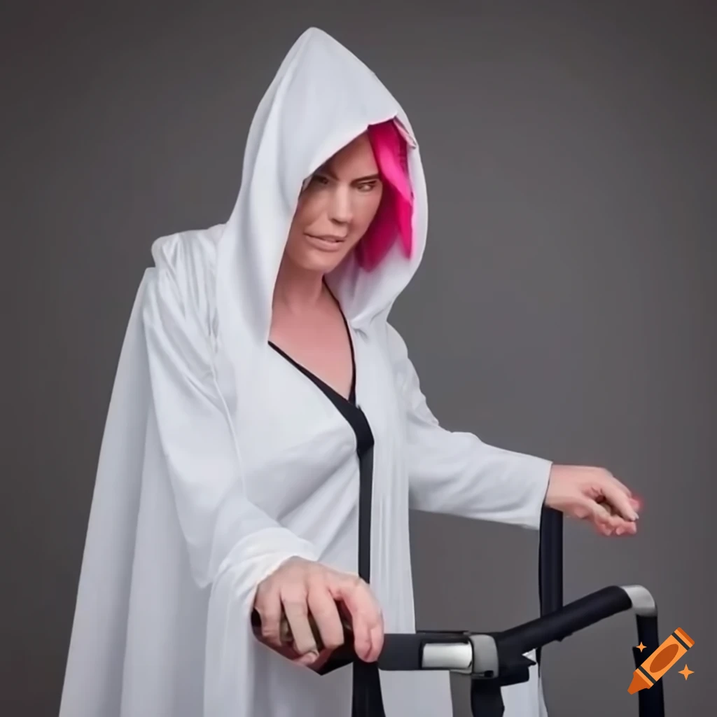 Fashionable pink haired woman with walker on Craiyon