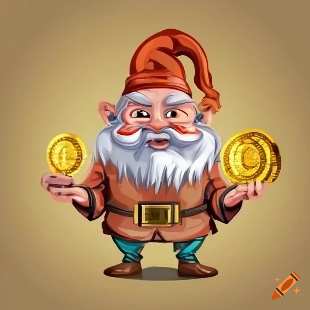 Cartoon dwarf holding gold coins on Craiyon