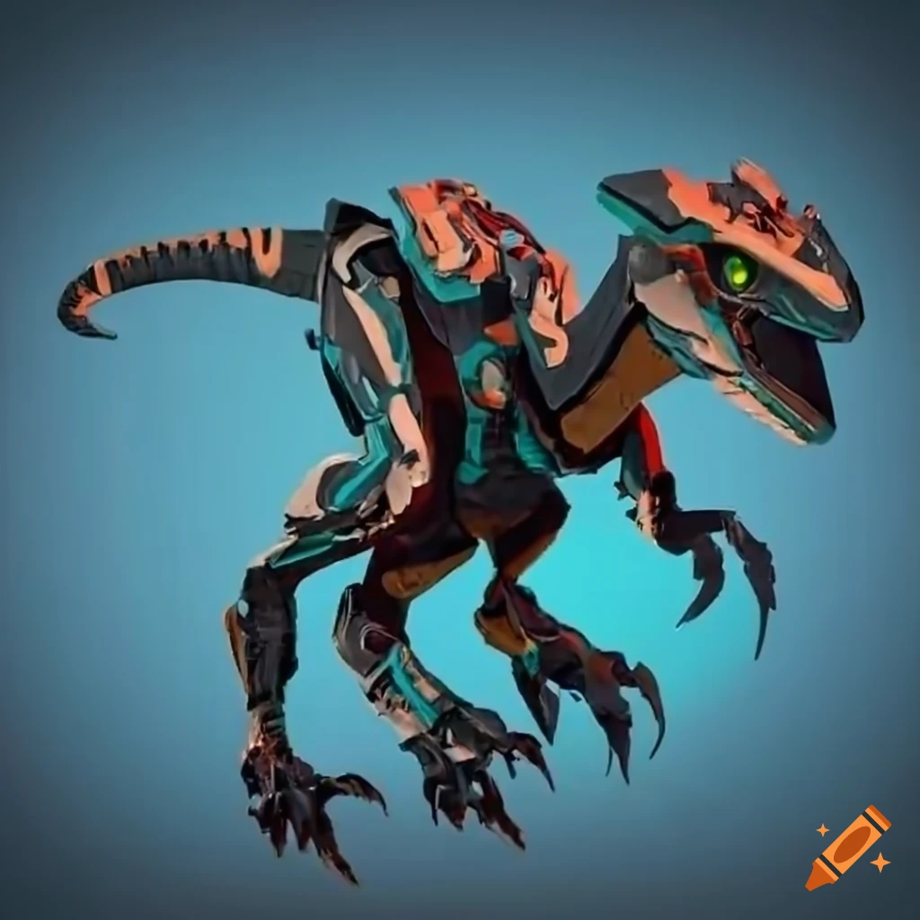 Futuristic robotic velociraptor with venomous canons and green glowing ...