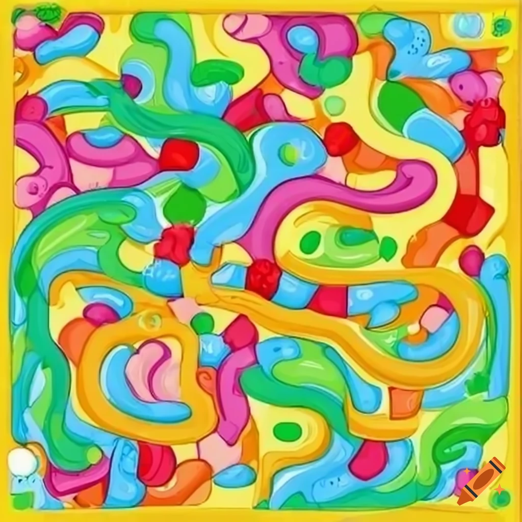 Colorful cartoon maze with a trail