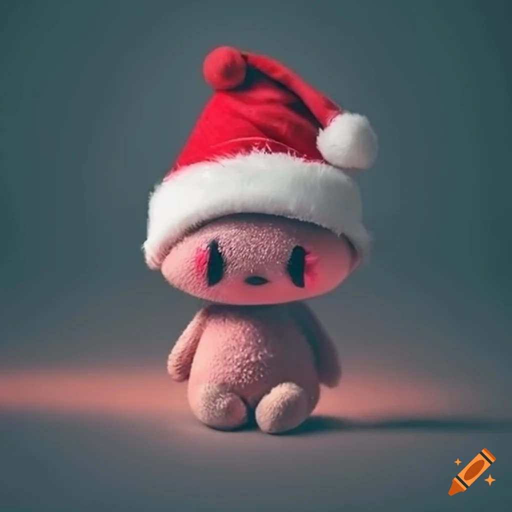 Adorable sad christmas toy with santa hat
