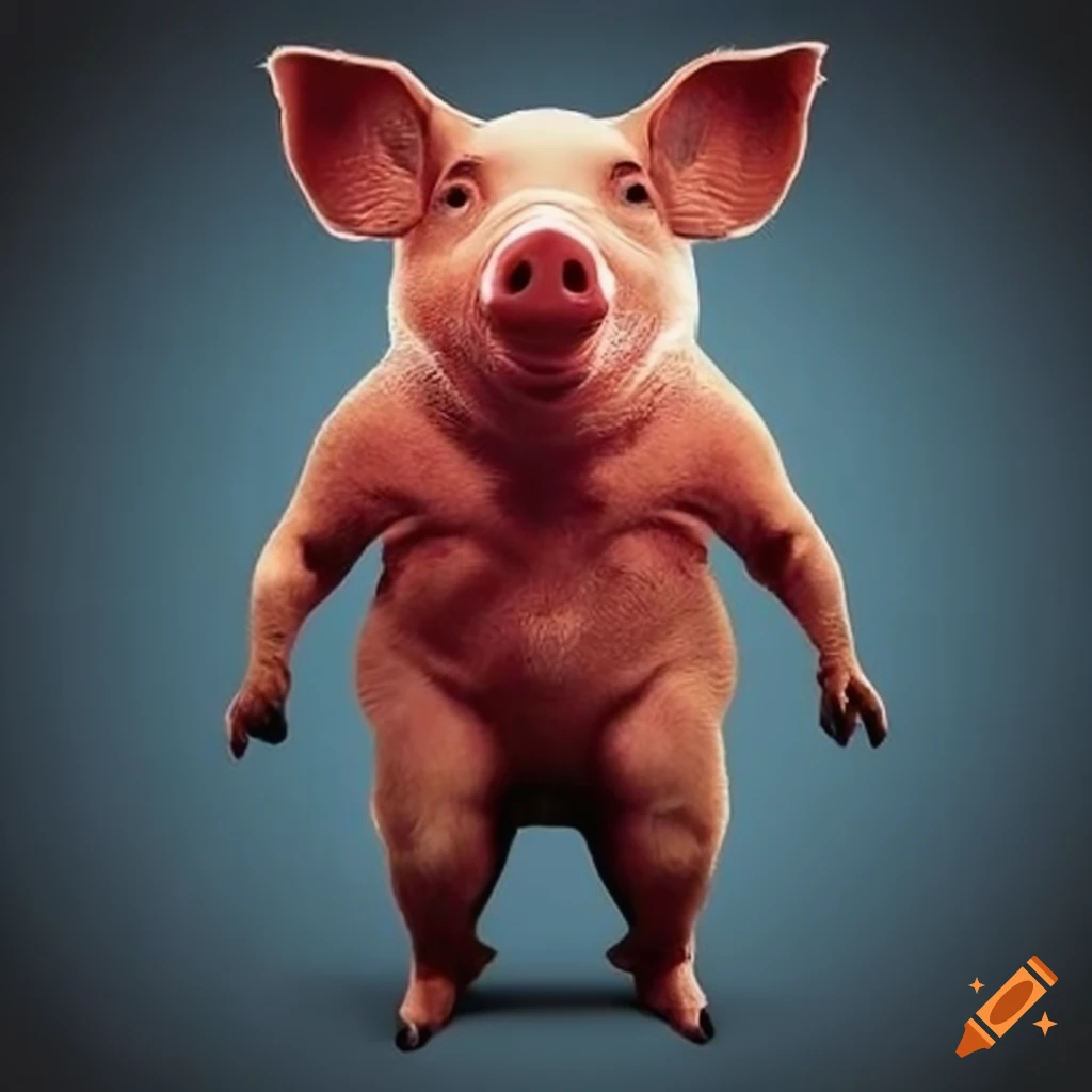 Cute pig with a ribbon on its back