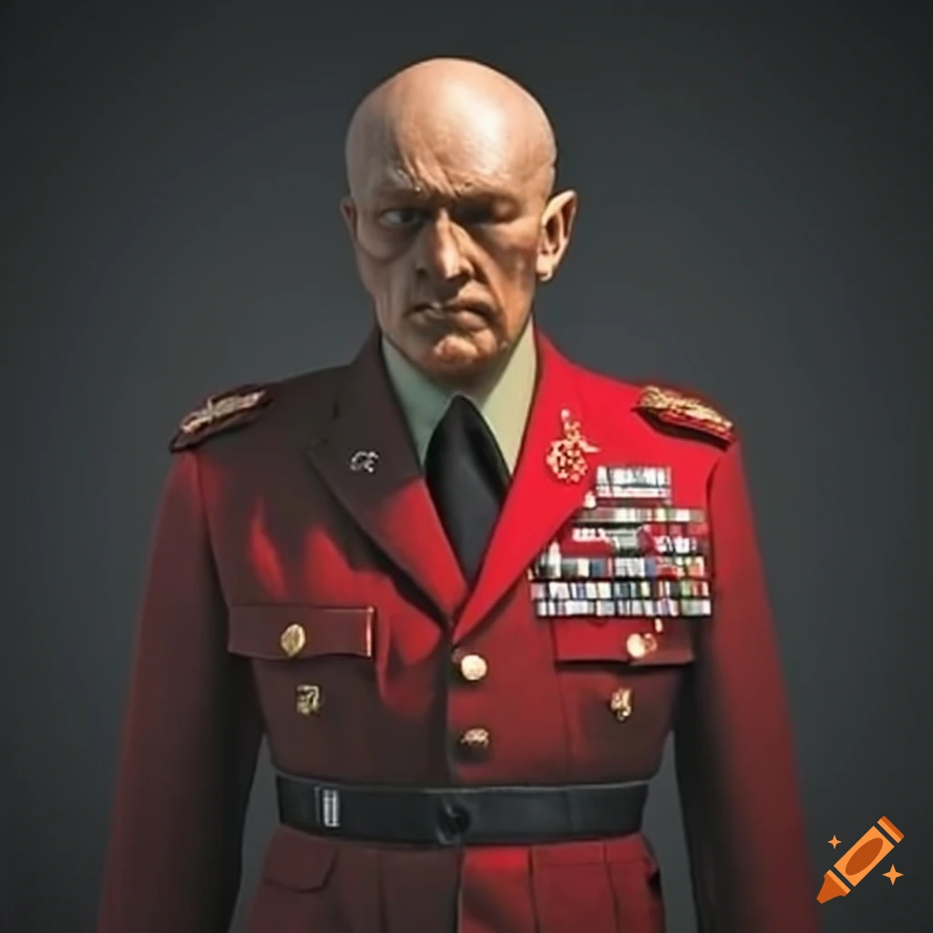 Image of a fearsome military general in red suit on Craiyon