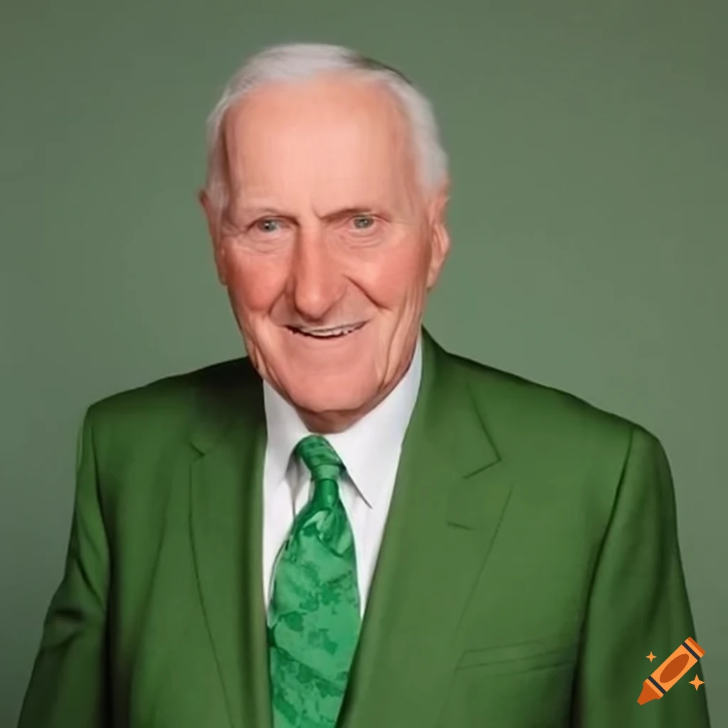 Picture of an old male politician in a green tuxedo