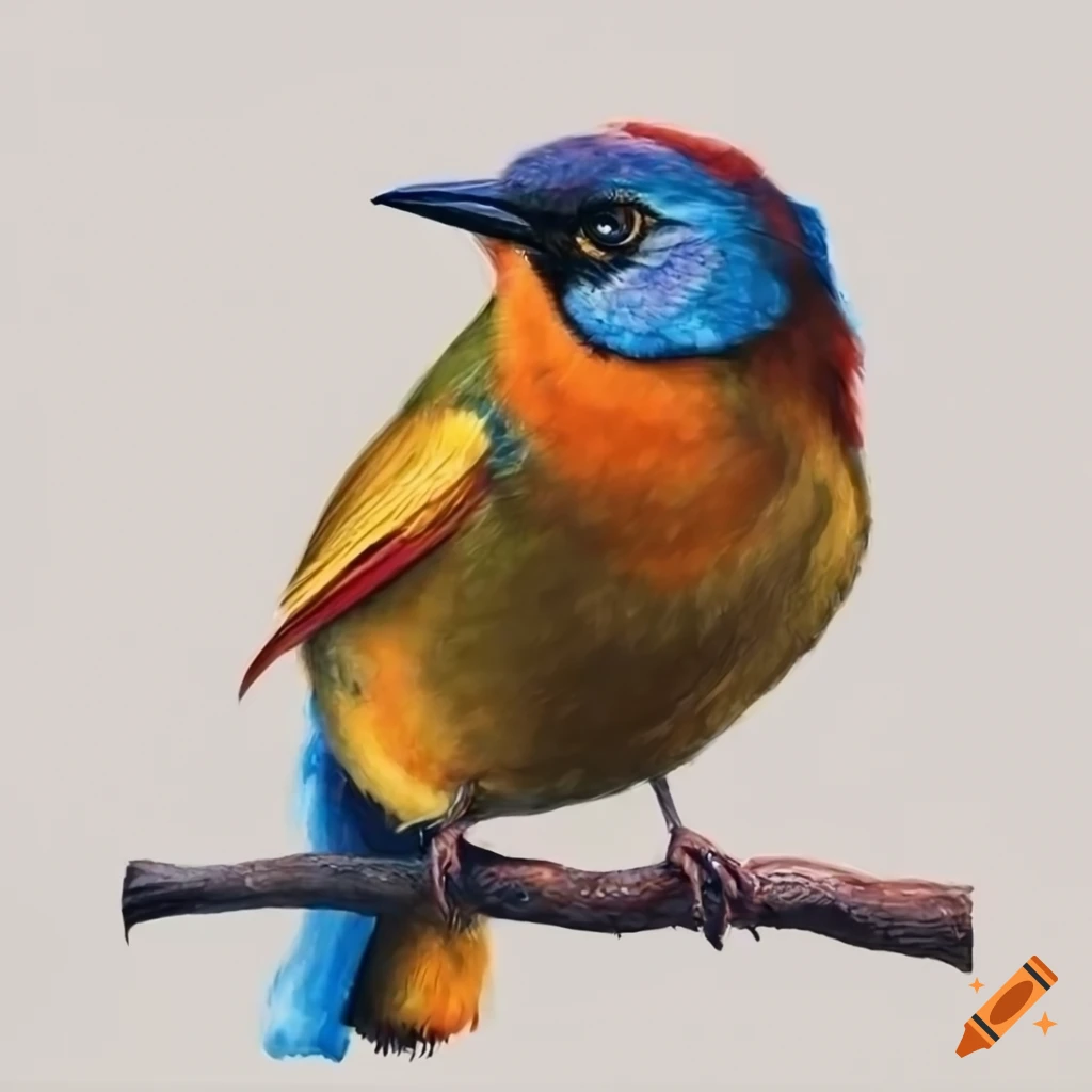 Realistic painting of a bird on white background