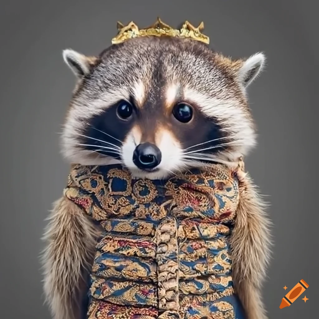 Raccoon wearing royal attire on Craiyon