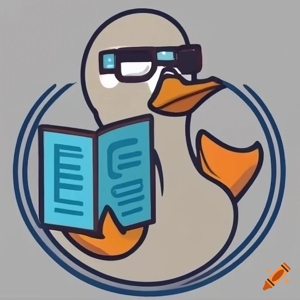 Duck wearing sunglasses reading a book logo