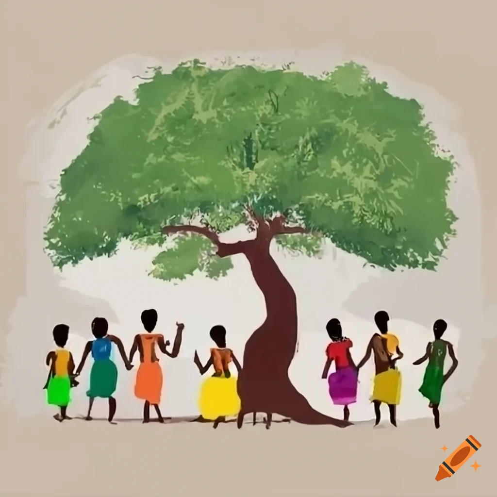 African community gathering under a tree on Craiyon