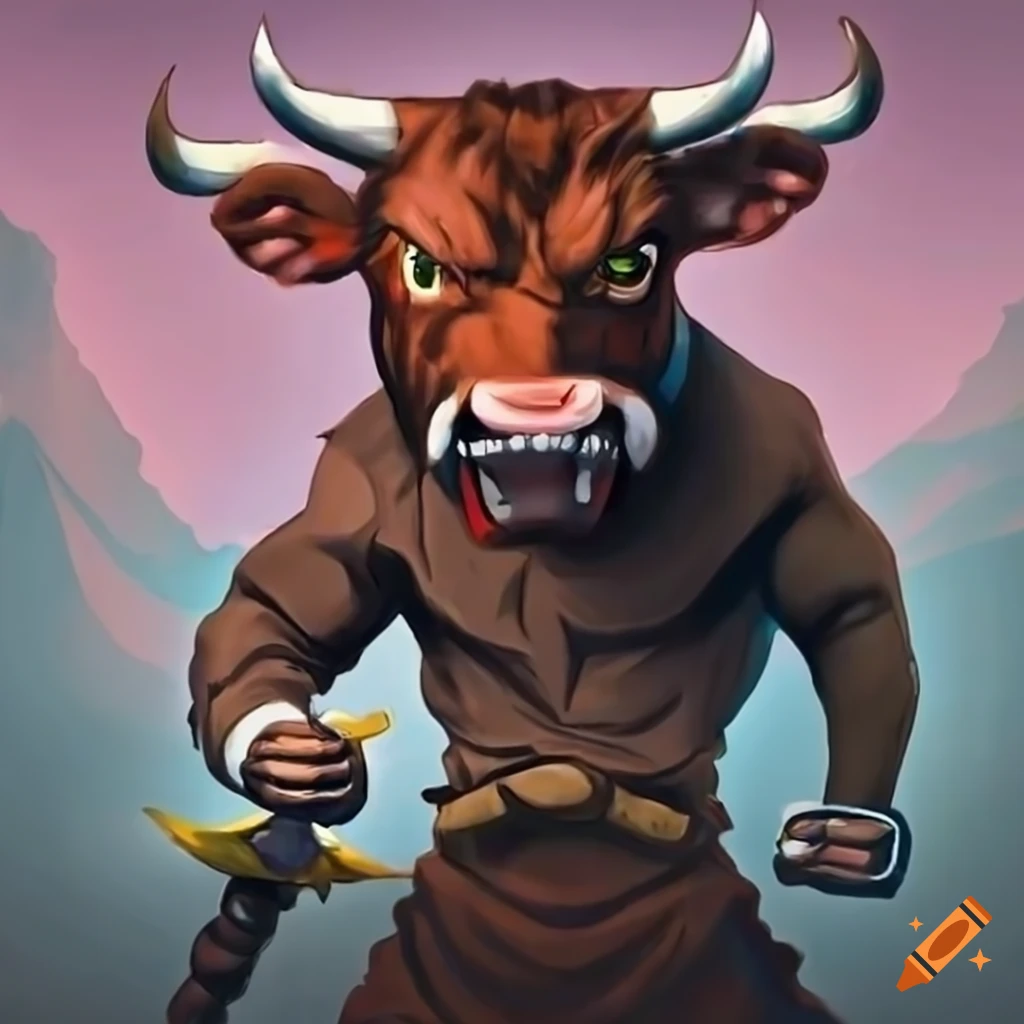 Humorous image of an angry cow with a sword on Craiyon