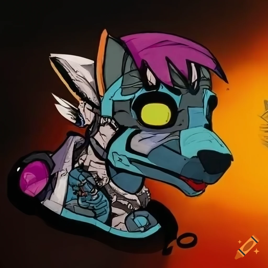 Cartoon anthro dog in cyberpunk style with bright colors on Craiyon