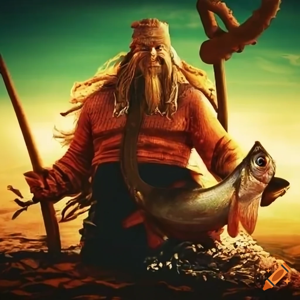 Viking eating fish