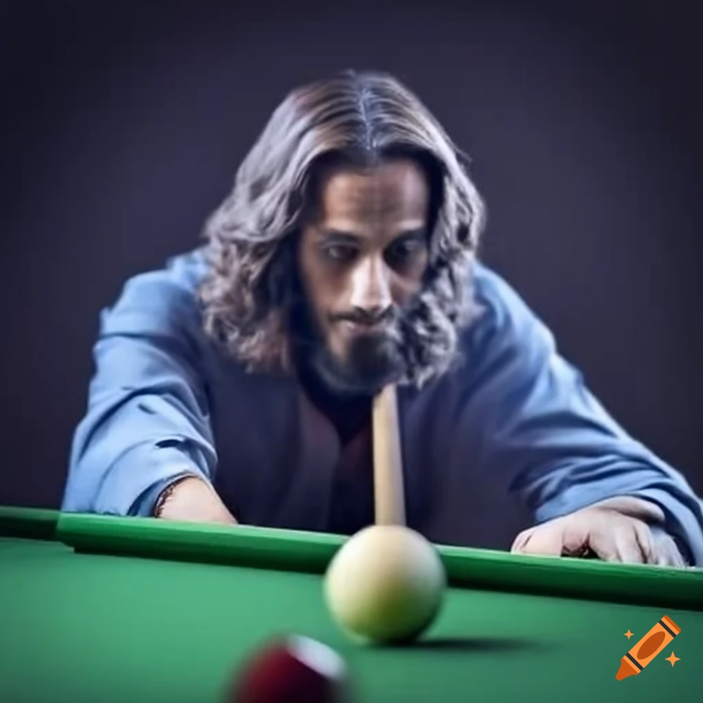 Artistic depiction of jesus playing billiards on Craiyon