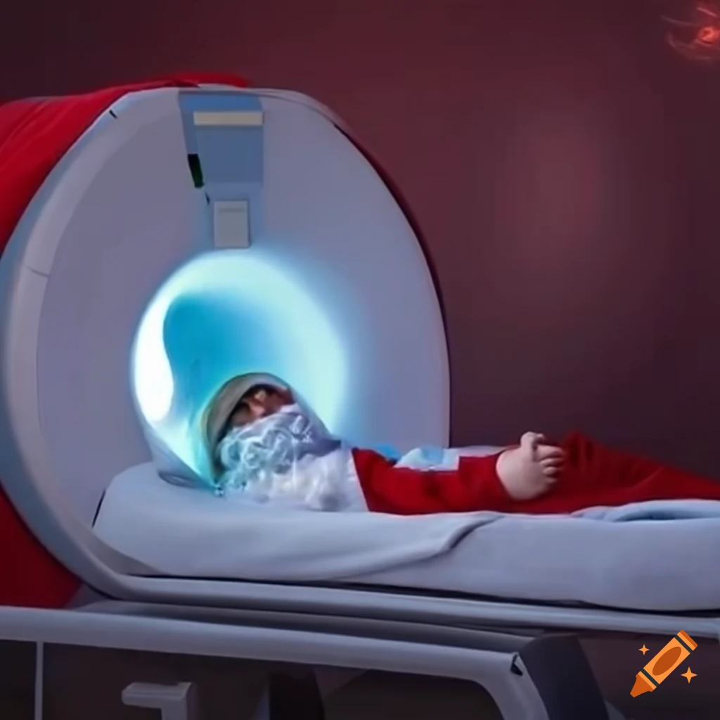 Ct scanner with santa claus on patient table on Craiyon