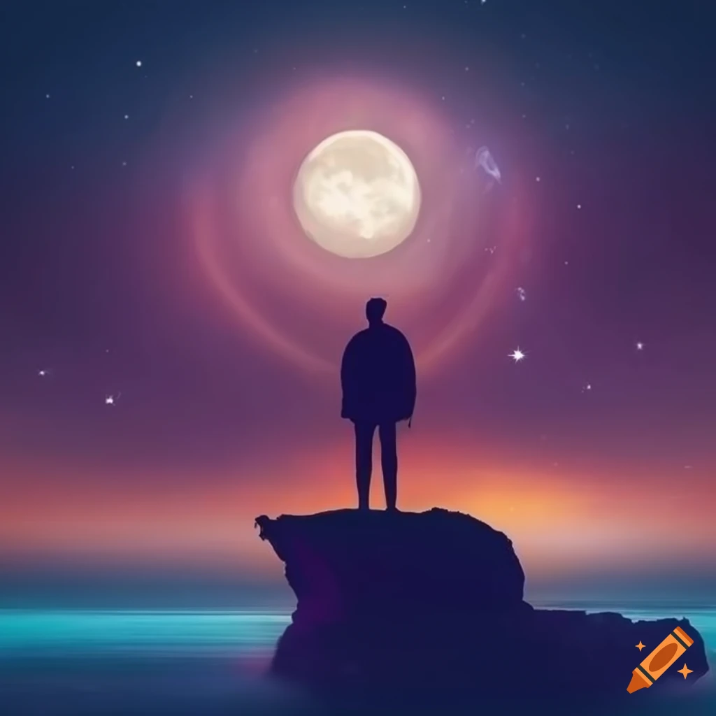 Silhouette Of A Man On A Cosmic Cliff