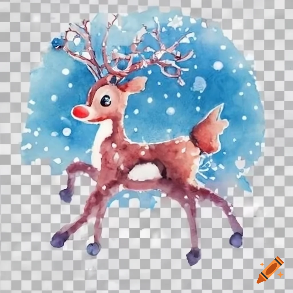Transparent background image of rudolph in the snow on Craiyon