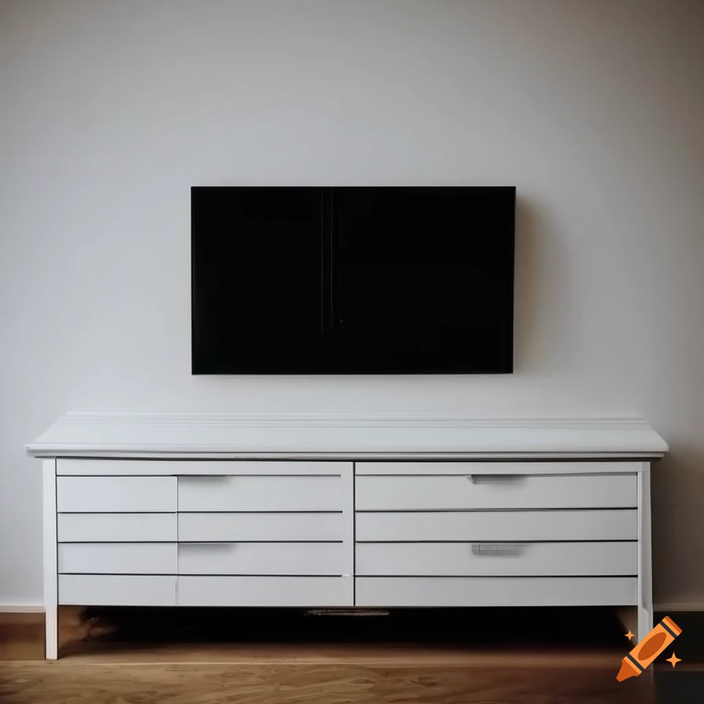 Modern tv setup with white drawers