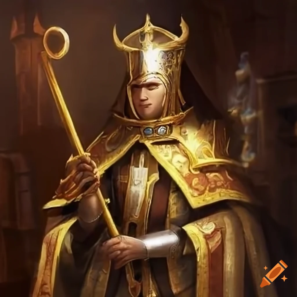 Image of a powerful high priest in holy armor on Craiyon