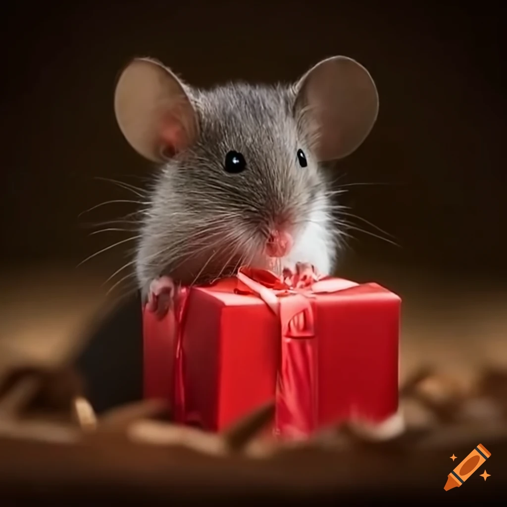 Cute mouse opening christmas presents on Craiyon
