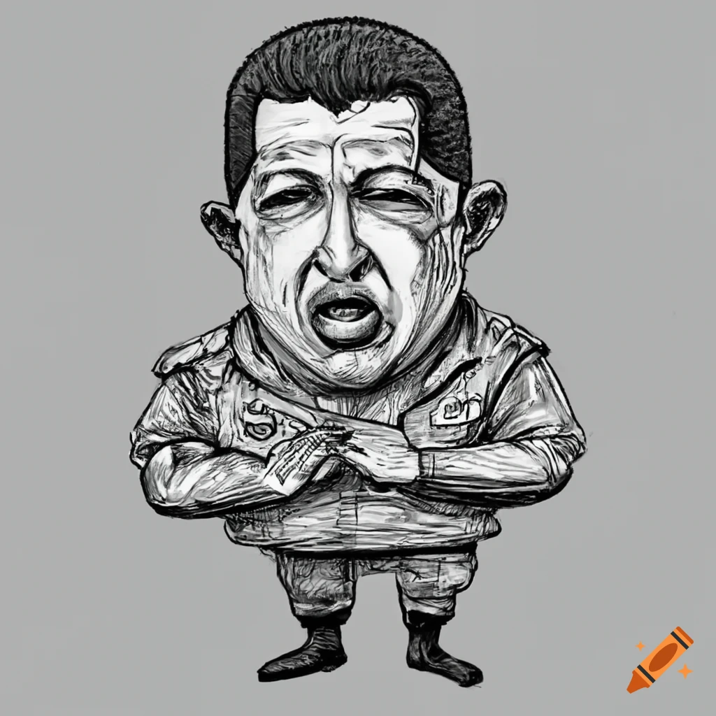 Satirical comic illustration of Hugo Chavez Frias on Craiyon