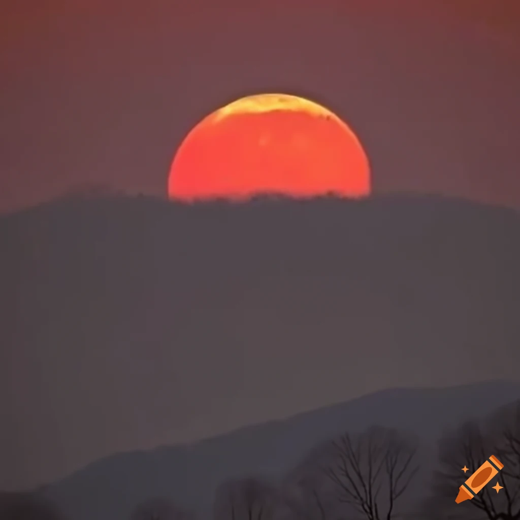 Red moon rising over a hill with gathering forces on Craiyon