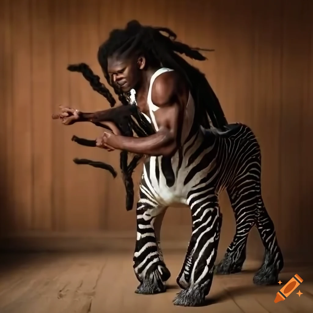 Close-up photo of a zebra-centaur with dreadlocks on Craiyon