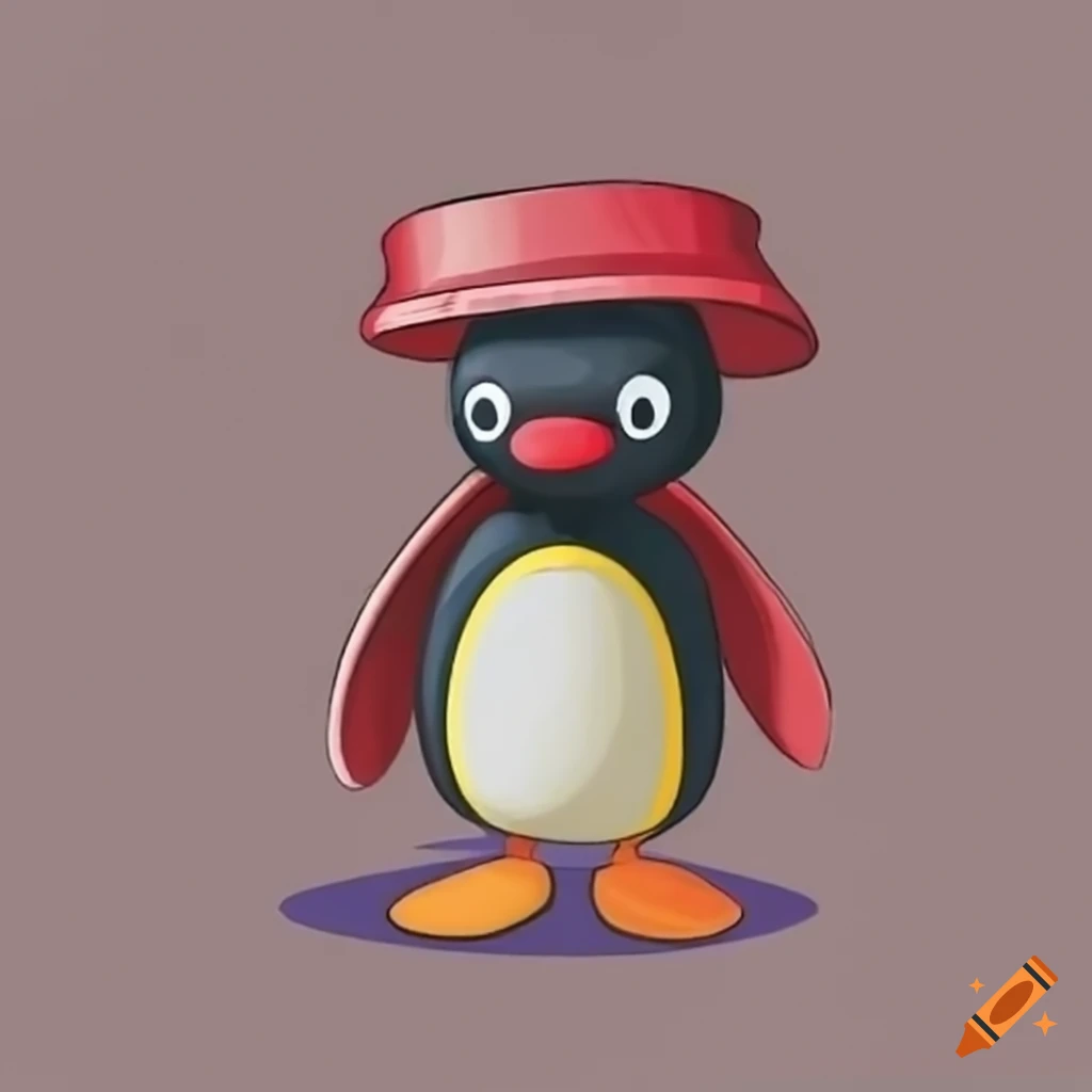 Pingu wearing a bucket hat and cape on Craiyon