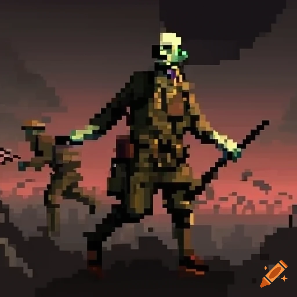Pixel art of a zombie in world war 1