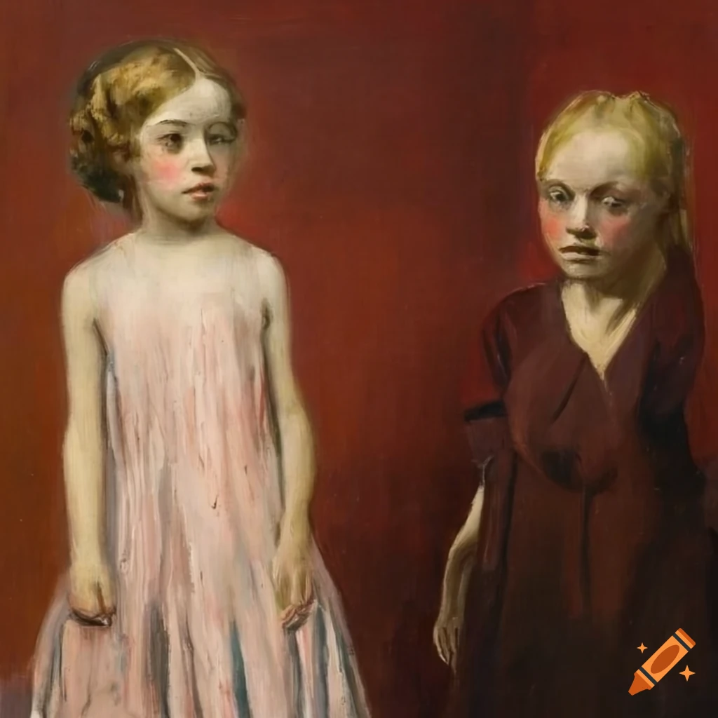 Painting of two timid and shy adult young ladies on Craiyon