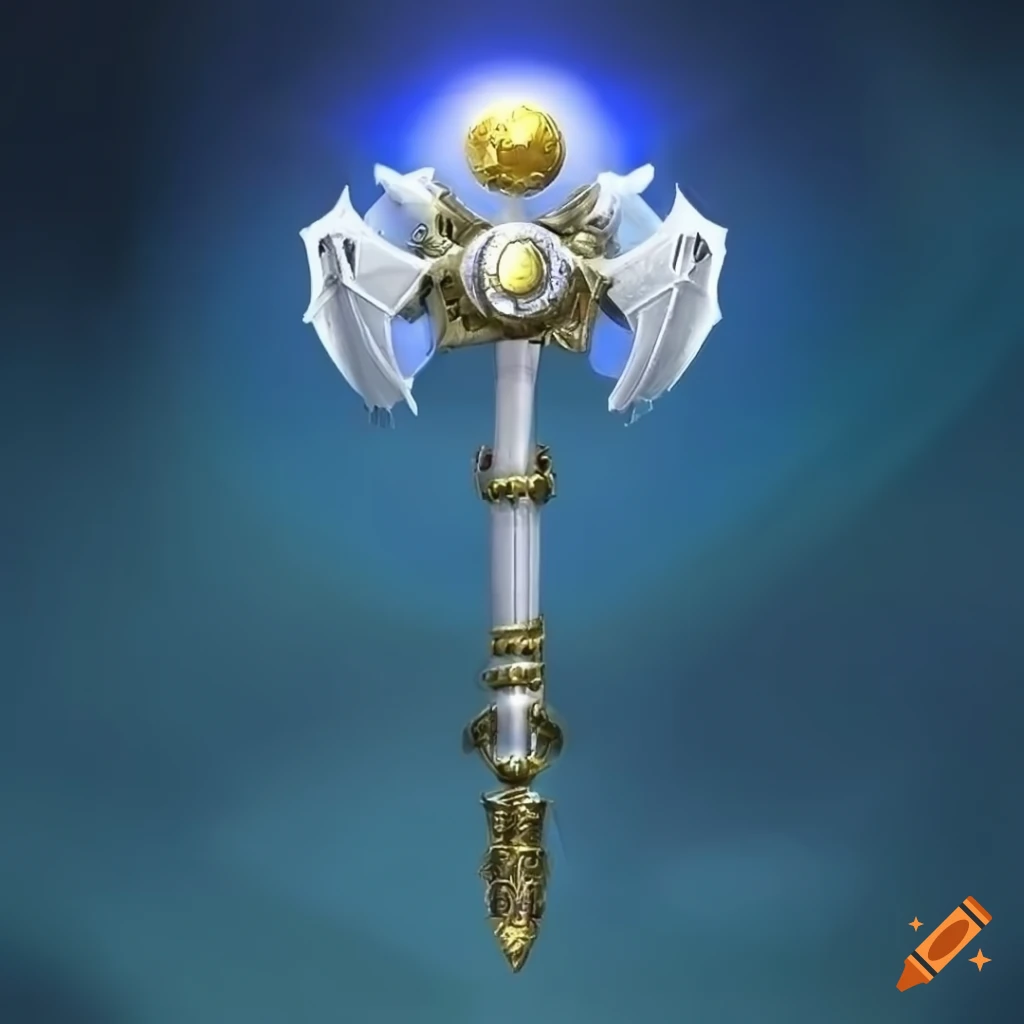 White angelic hammer weapon on Craiyon