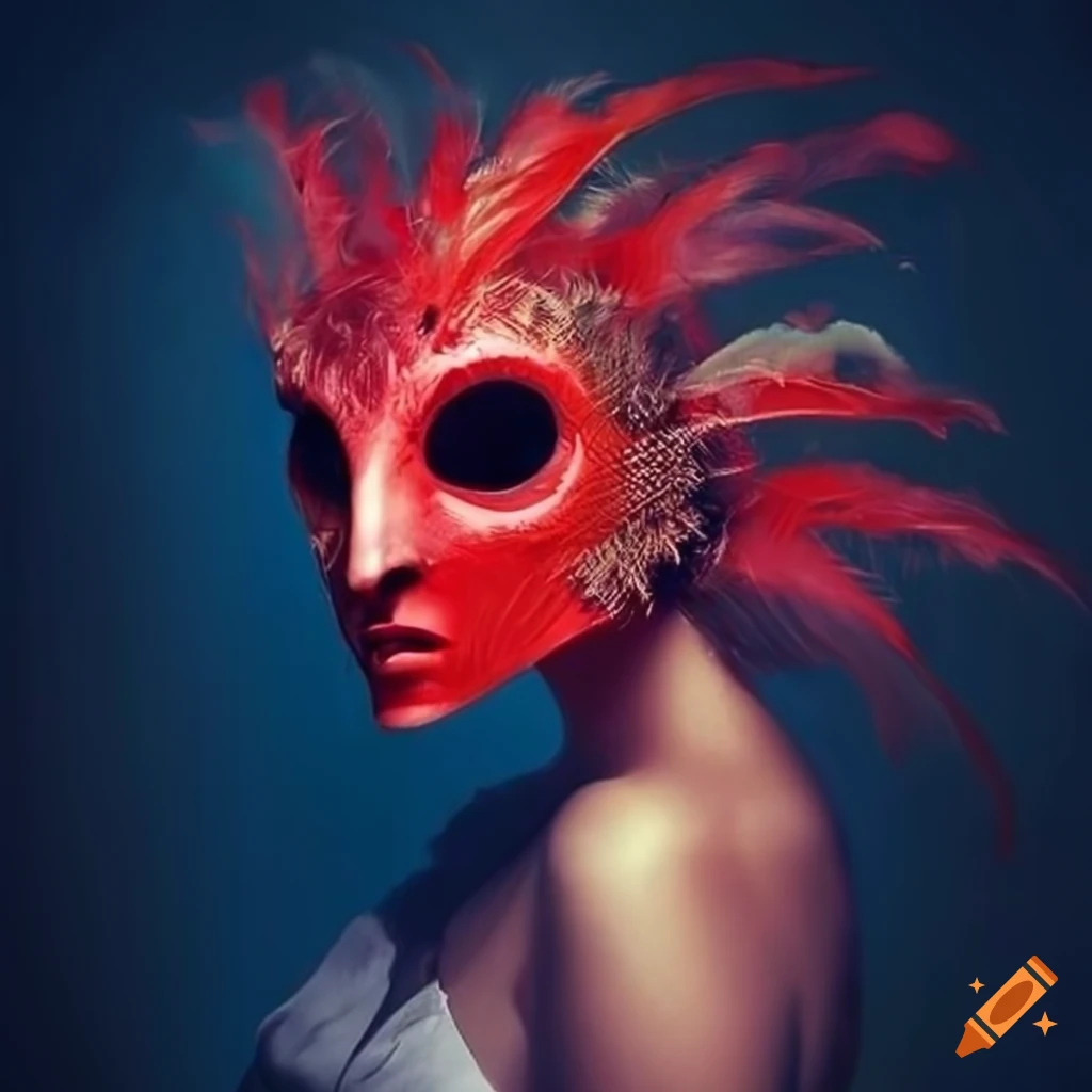 Surreal portrait of a woman wearing a bird mask on Craiyon
