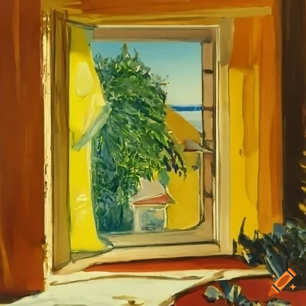 View through a sunny window with flowers in front on Craiyon