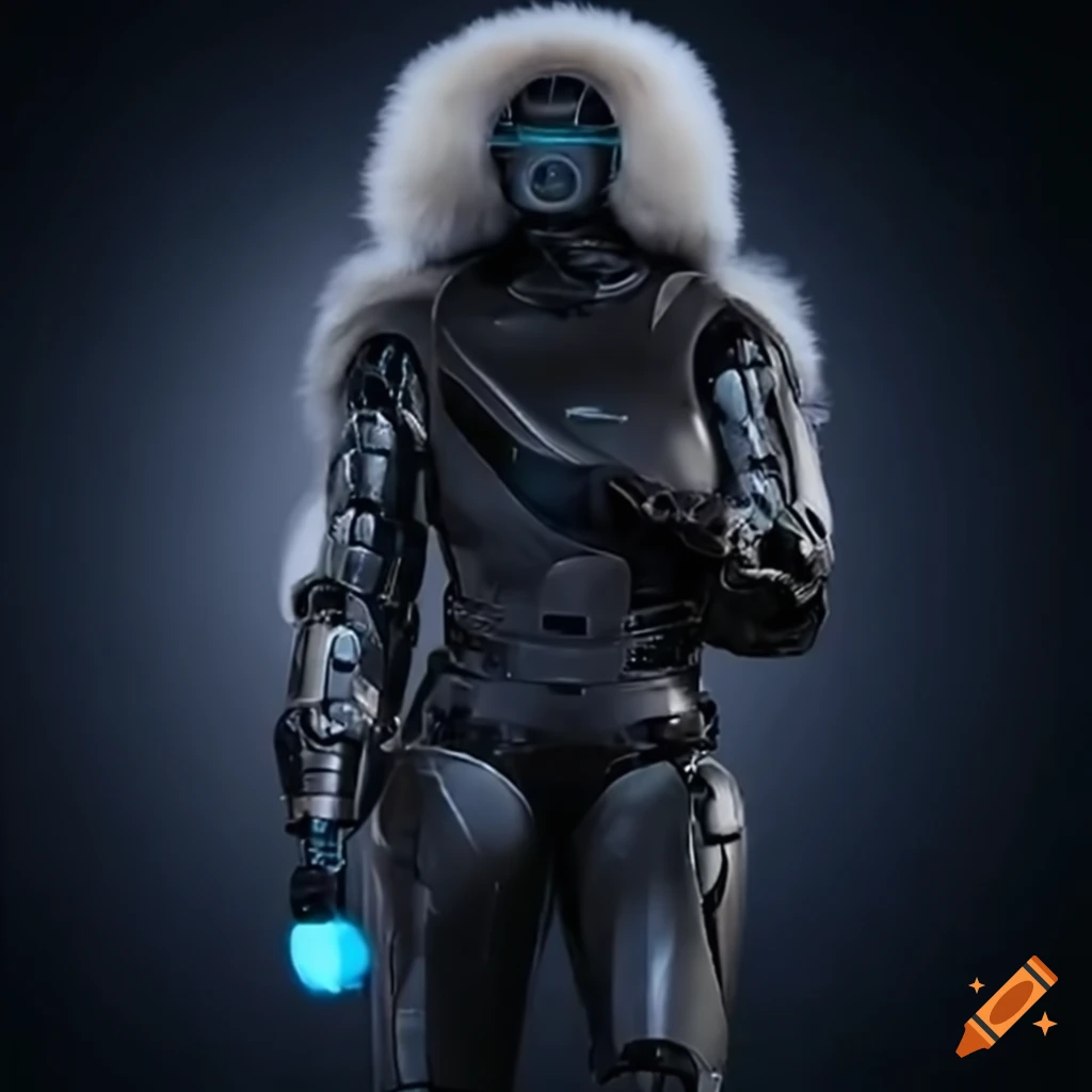Futuristic robot wearing fur clothing on Craiyon