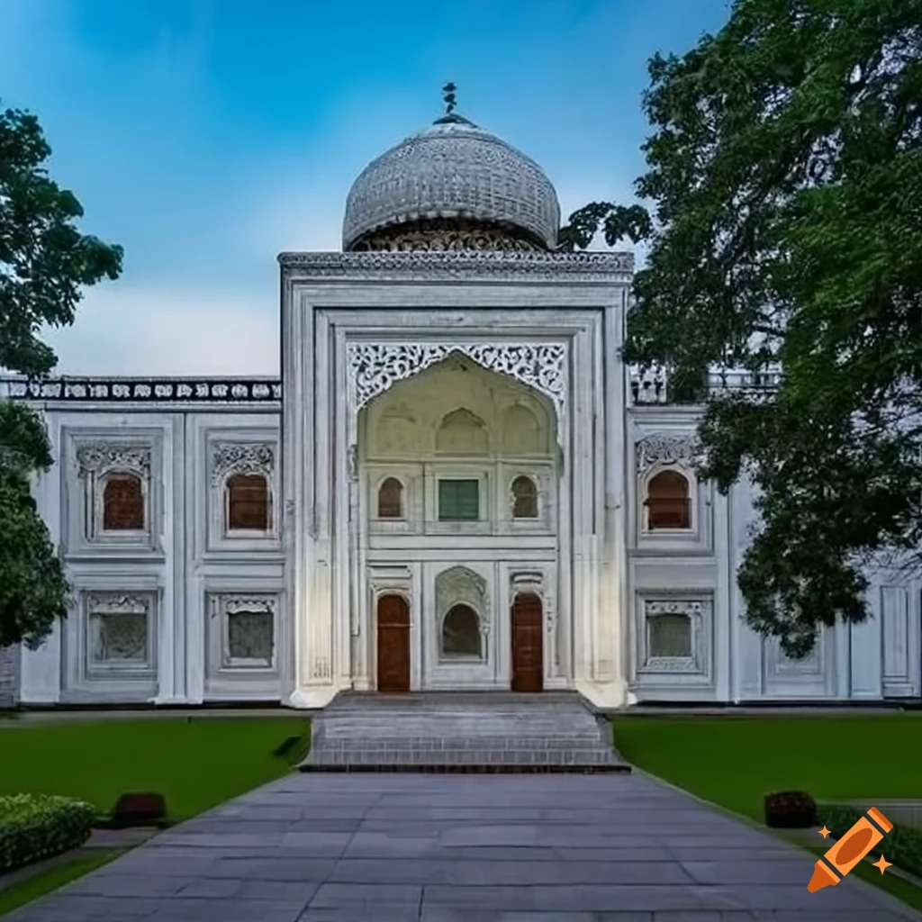 Frontal view of a Mughal architectural style building on Craiyon