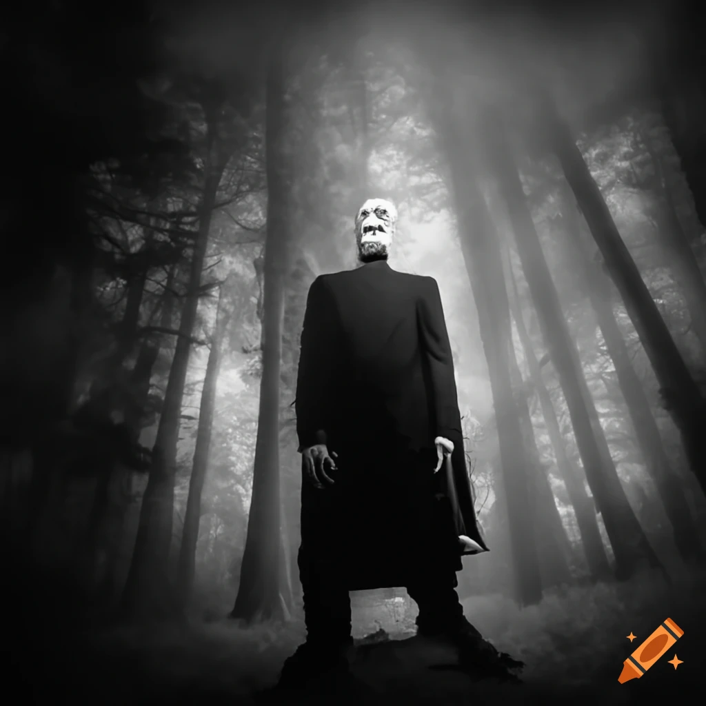 Black and white image of Donald Trump as Frankenstein's monster on Craiyon