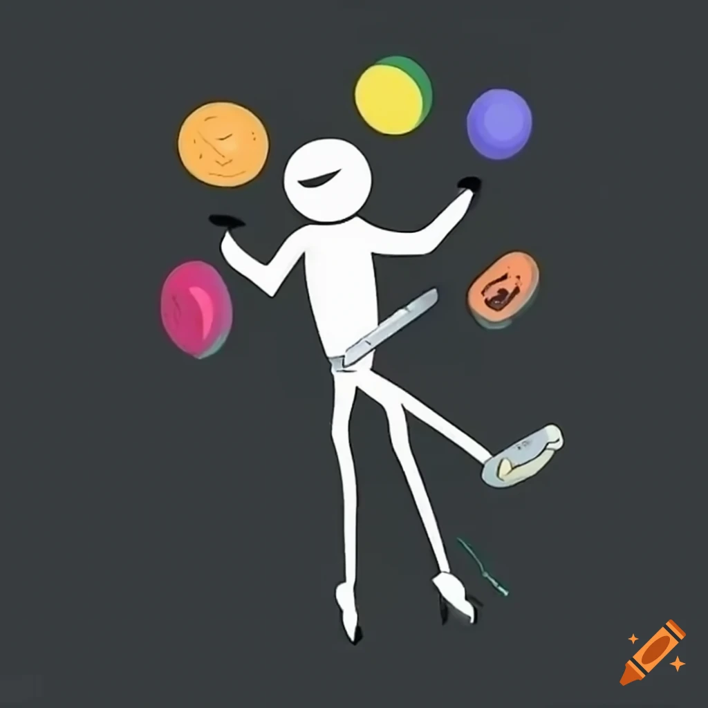 Minimalistic black and white image of stickman juggling with battery ...