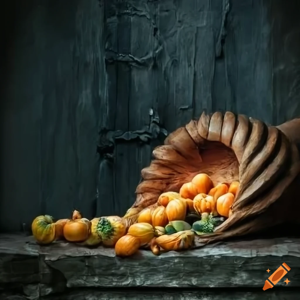 Stone door with a cornucopia carved on it on Craiyon