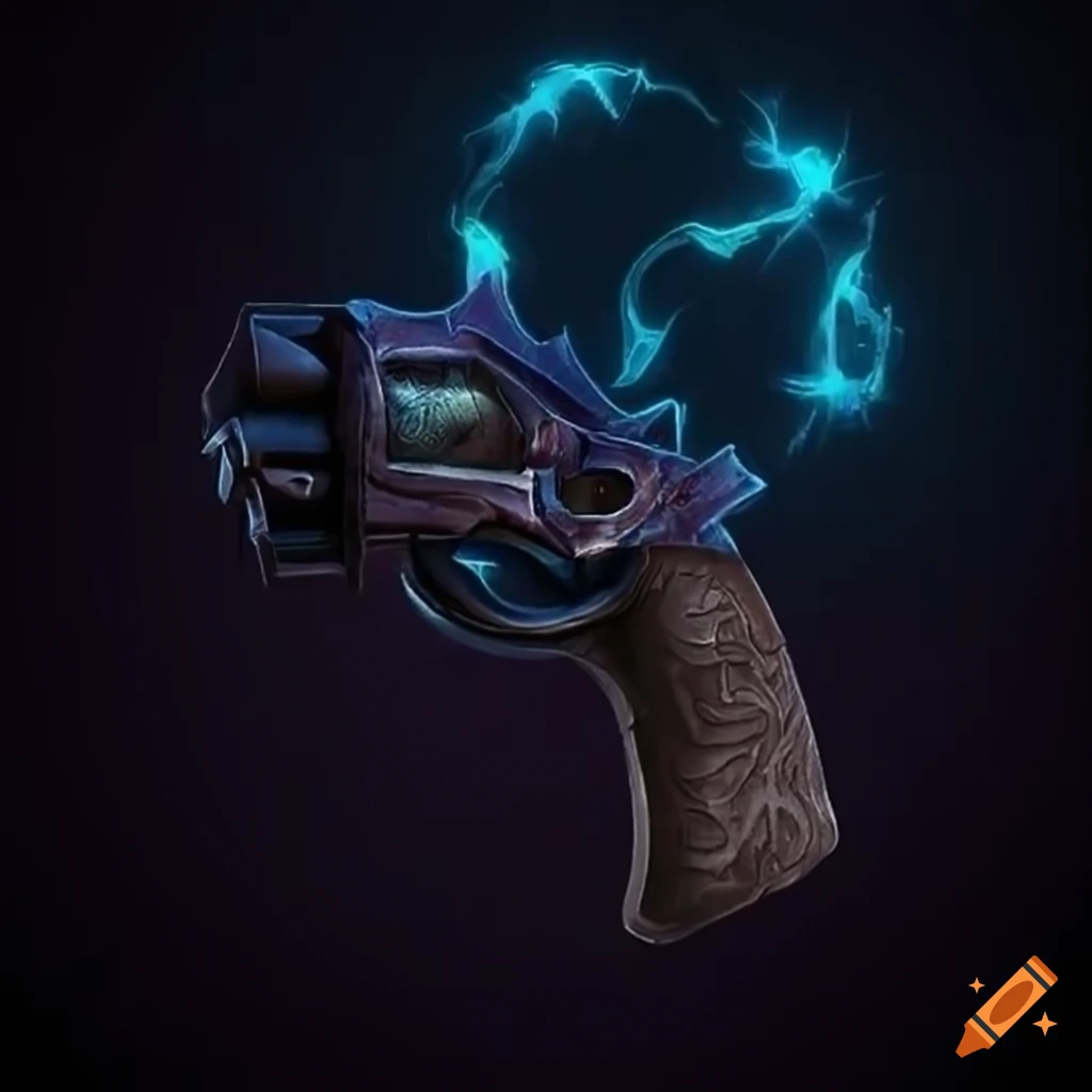 Fantasy revolver with shadow elemental design on Craiyon