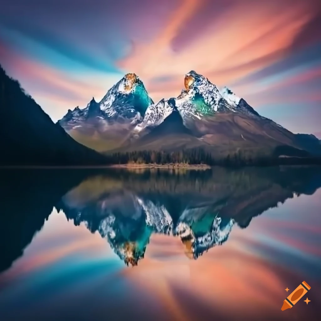 Mountain reflection in a lake on Craiyon