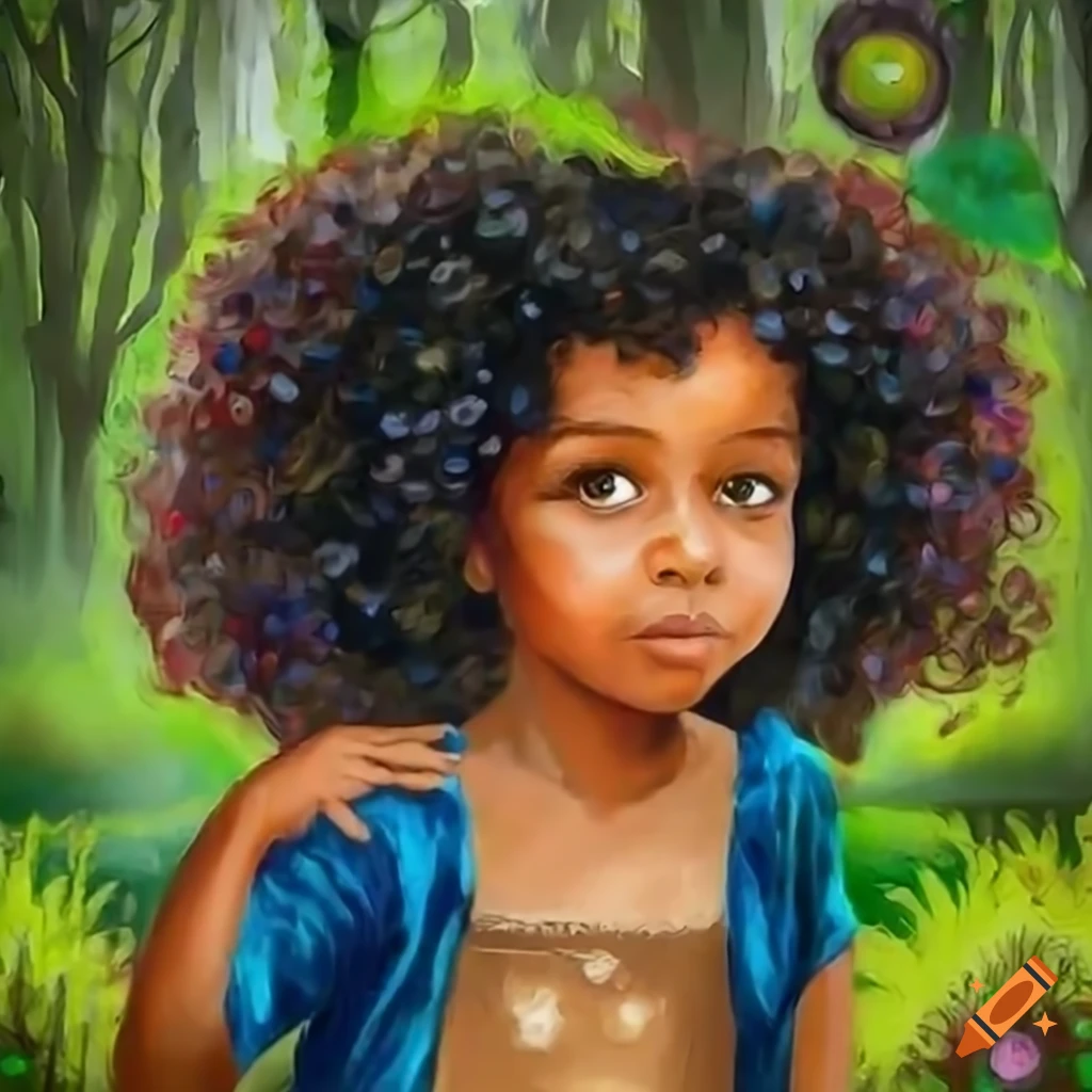 Whimsical forest with a little girl and waterfall on Craiyon