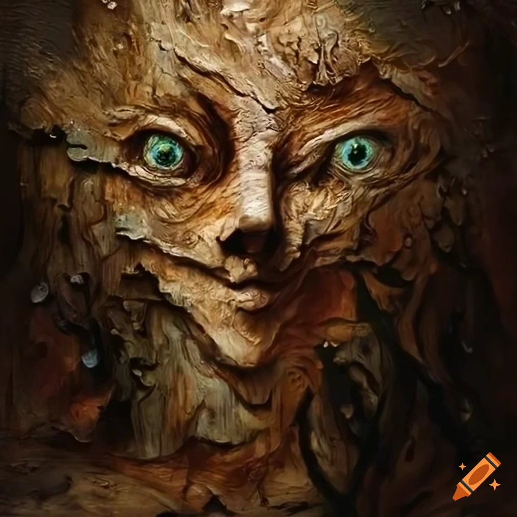 Oil painting of an enchanted forest with a tree creature on Craiyon