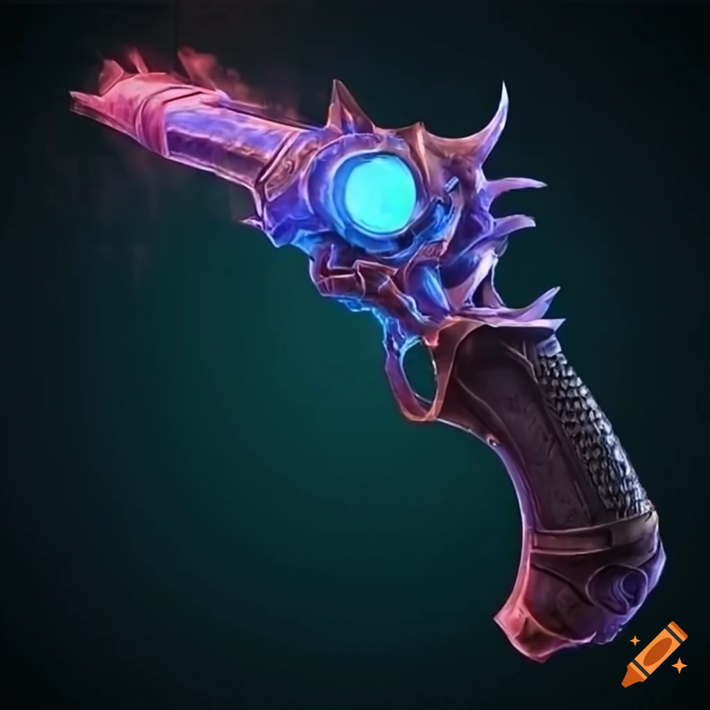 Fantasy revolver with shadow elemental design on Craiyon