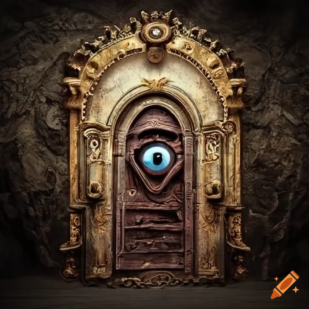 Steampunk baroque door with the all seeing eye of god