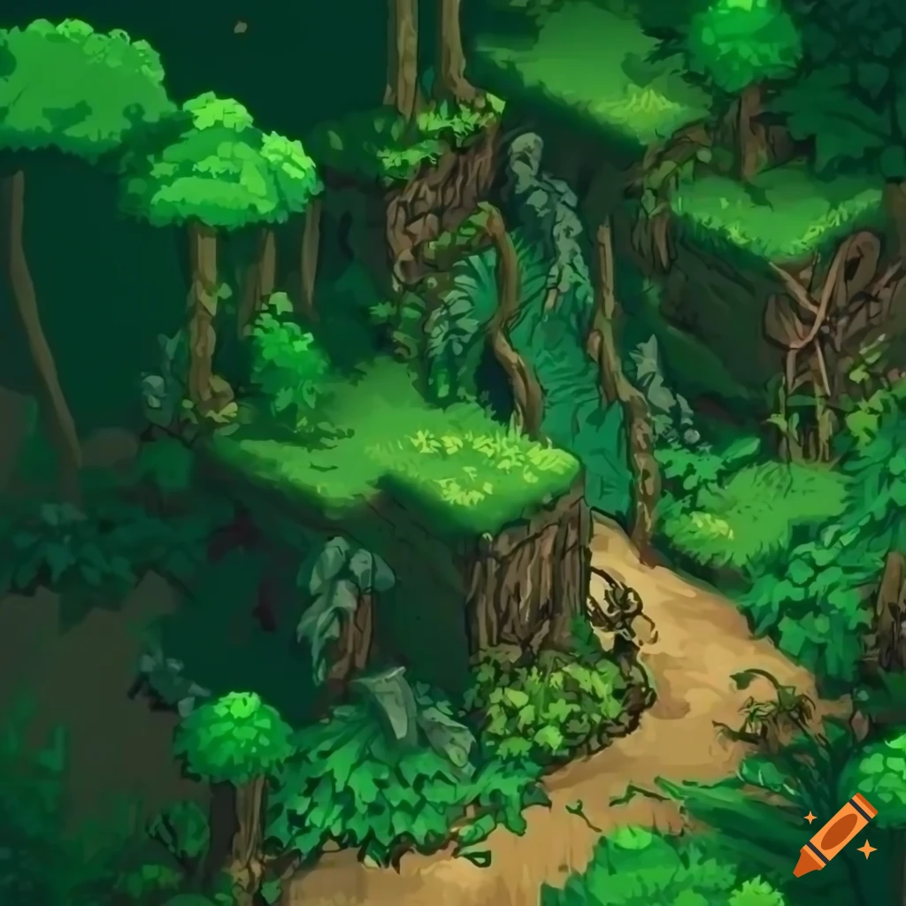 Isometric tile of an overgrown jungle forest on Craiyon