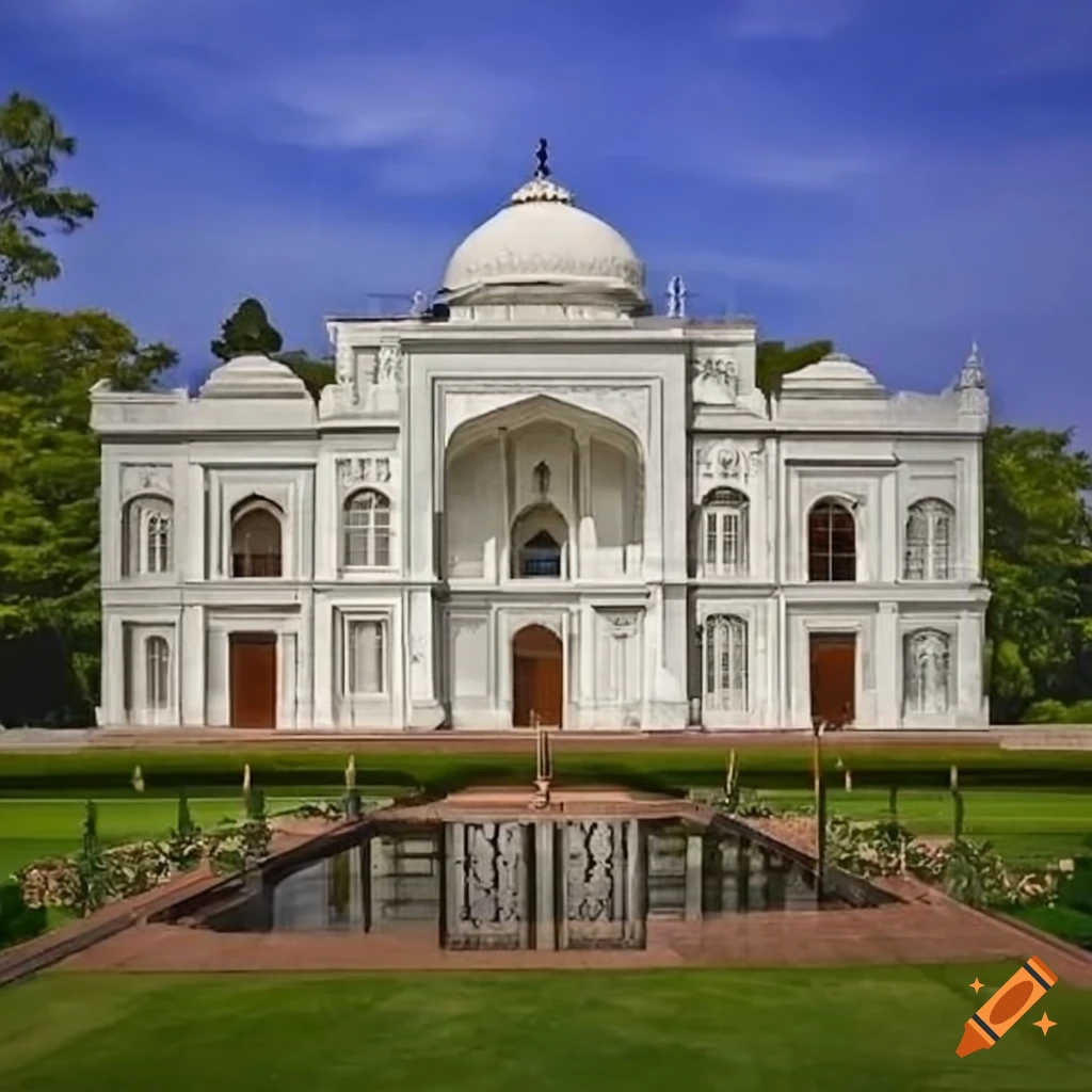 Frontal view of Mughal Mahal White House Whitemarsh Lynnewood on Craiyon