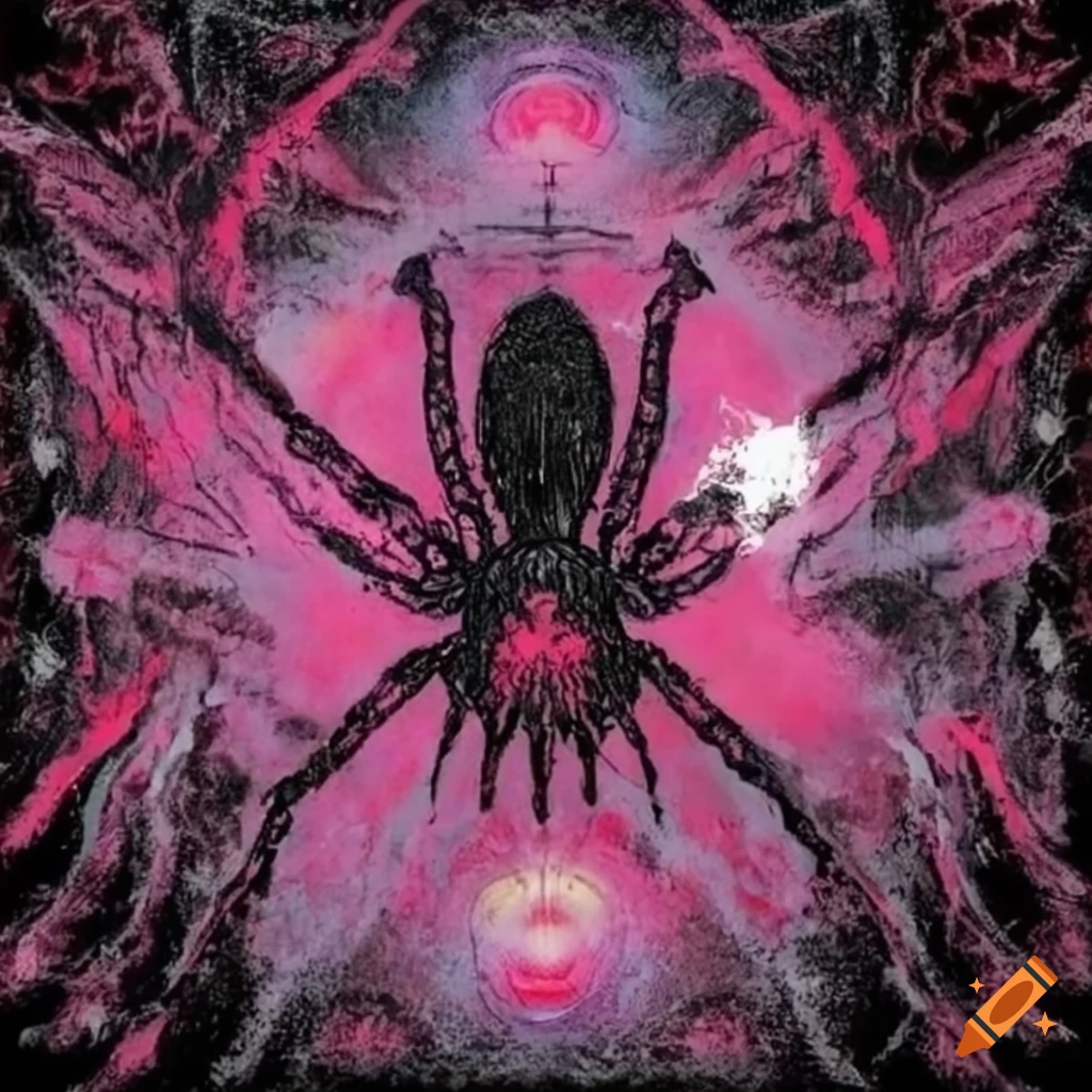 Galactic spider album art with pink as main color on Craiyon