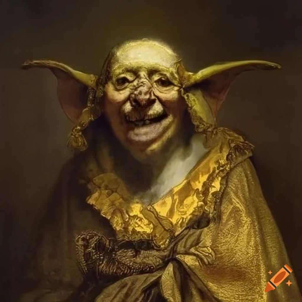 Elderly male goblin smiling behind a fire in a fantasy renaissance ...