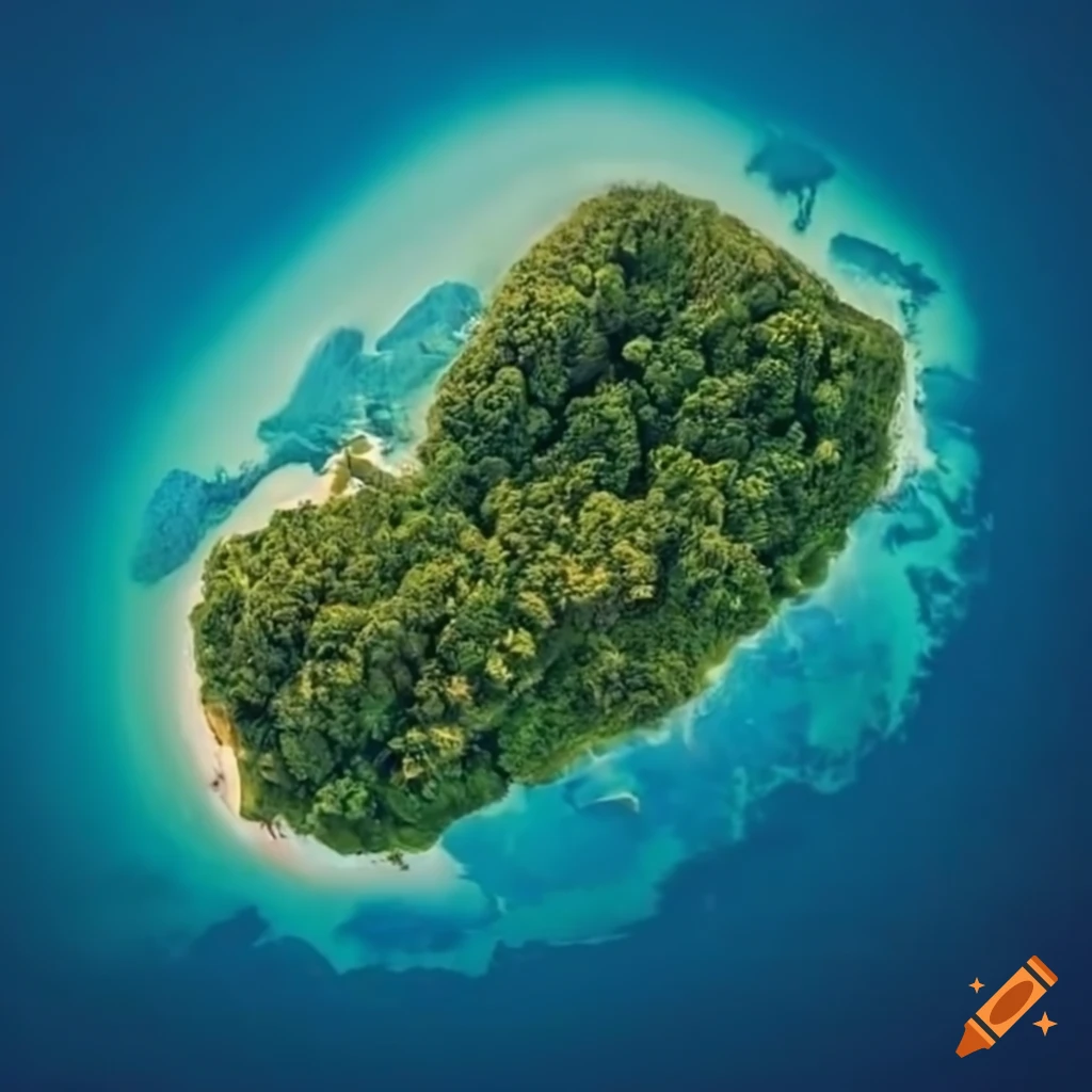 Aerial view of a mountainous island